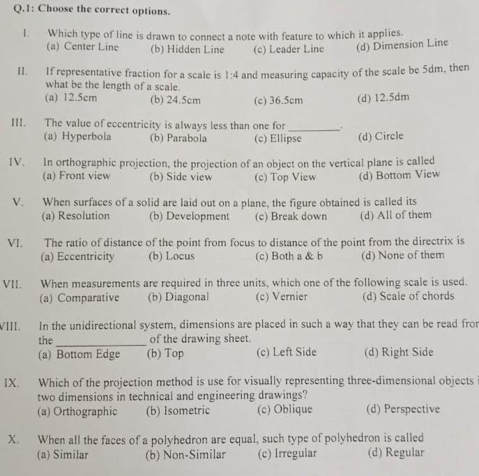 Solved Q.1: Choose the correct options. (d) Dimension Line 1 | Chegg.com