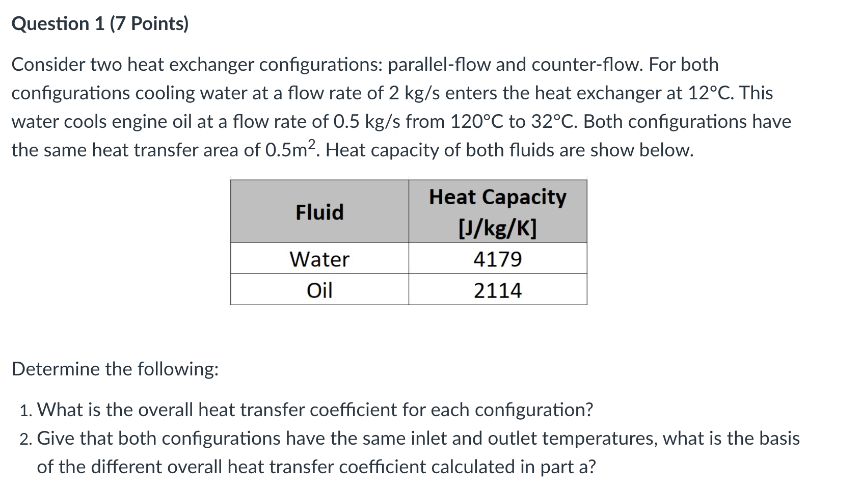 Solved Question 1 (7 ﻿Points) ﻿Consider two heat exchanger | Chegg.com
