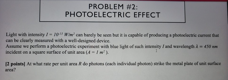 Solved PROBLEM #2: PHOTOELECTRIC EFFECT Light with intensity | Chegg.com