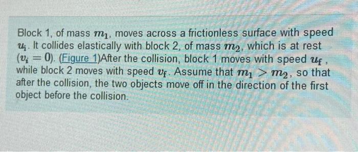 Solved Block 1, of mass my, moves across a frictionless | Chegg.com