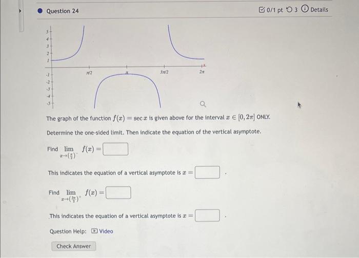 Solved graph of the function f(x)=secx termine the one-sided | Chegg.com