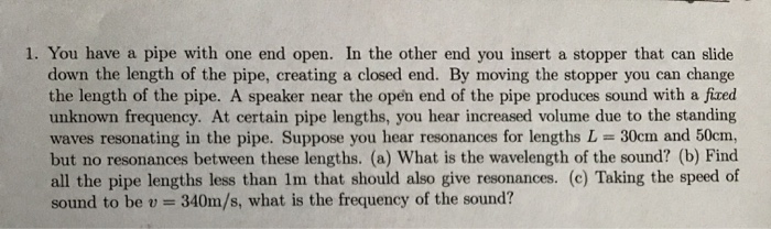 Solved You have a pipe with one end open. In the other end | Chegg.com