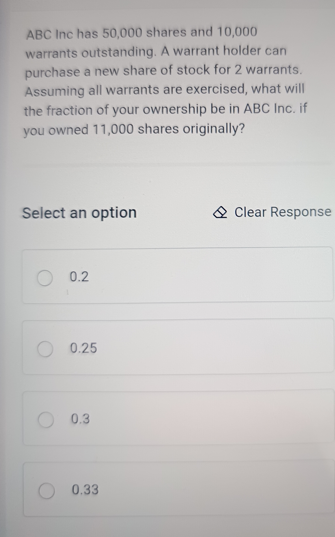 Solved ABC Inc has 50,000 ﻿shares and 10,000 ﻿warrants | Chegg.com