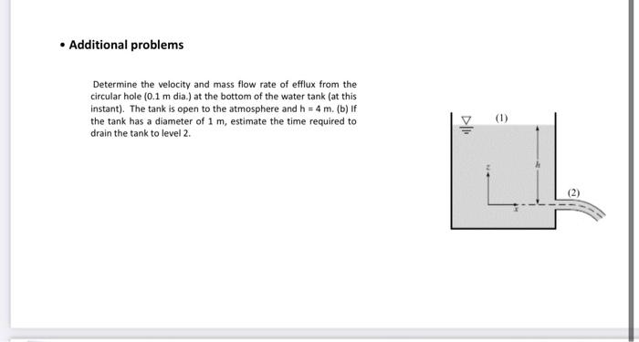 Solved Determine the velocity and mass flow rate of efflux | Chegg.com