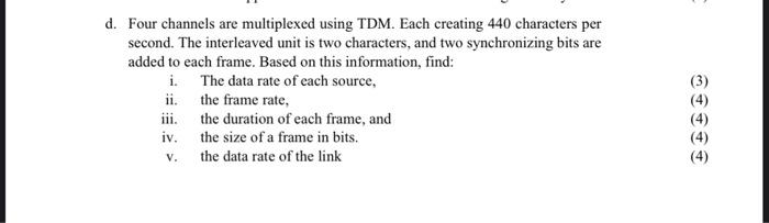Solved d. Four channels are multiplexed using TDM. Each | Chegg.com