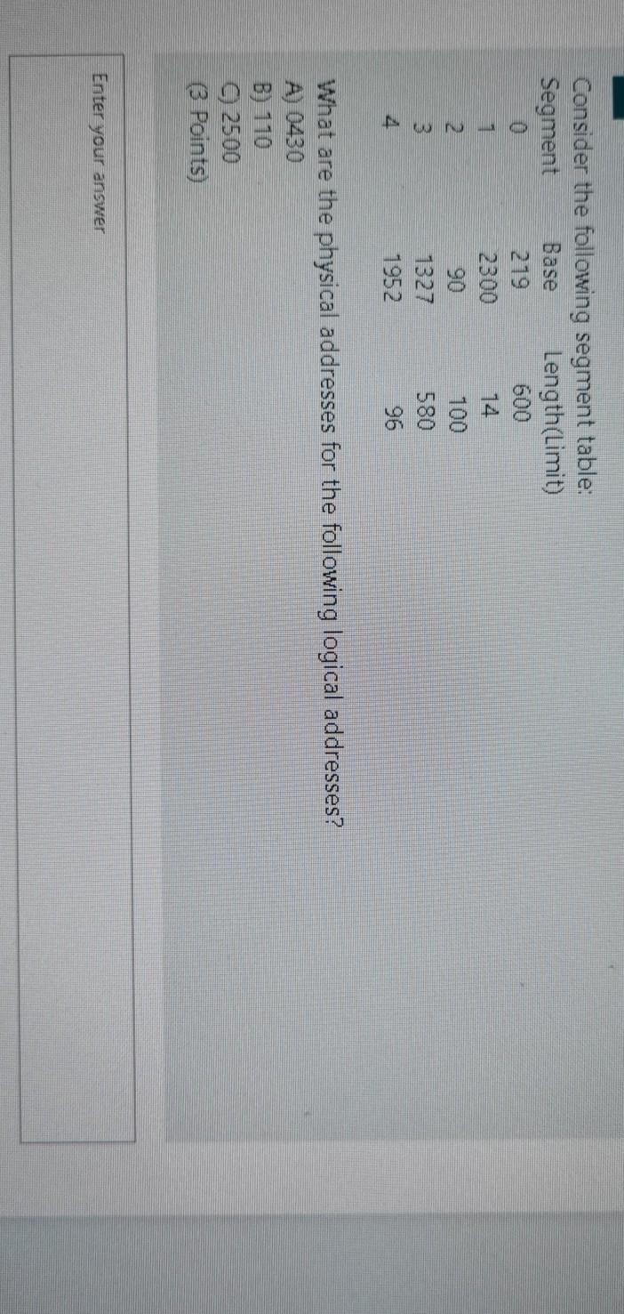 Solved Consider the following segment table: Segment Base | Chegg.com