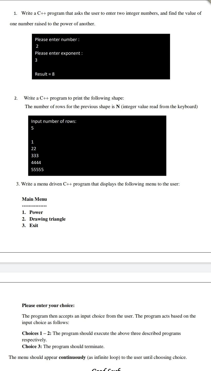 Solved 1. Write a C++ program that asks the user to enter | Chegg.com