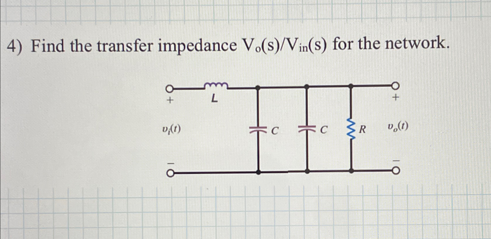 Solved Find the transfer impedance VoSVin(s) ﻿for the | Chegg.com