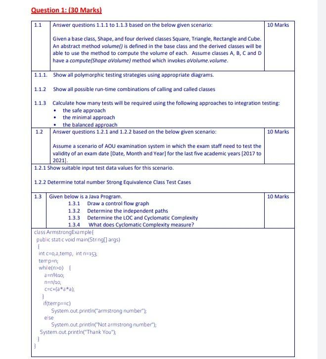 Solved 10 Marks Question 1: (30 Marks) 1.1 Answer questions | Chegg.com