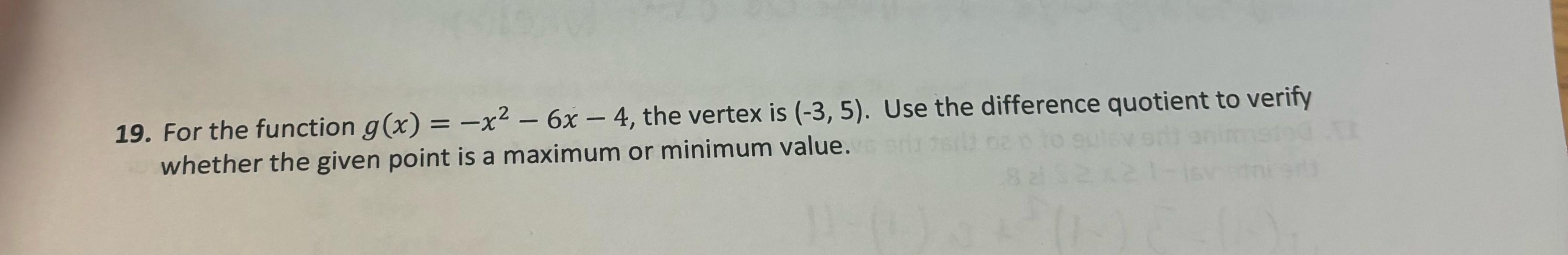 Solved For the function g(x)=-x2-6x-4, ﻿the vertex is | Chegg.com