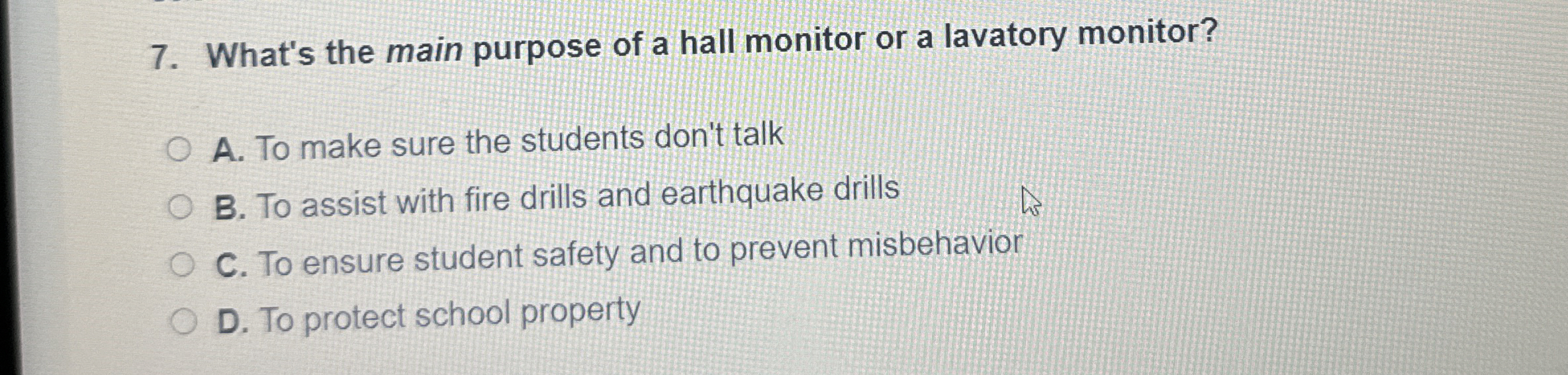 Solved What's the main purpose of a hall monitor or a | Chegg.com