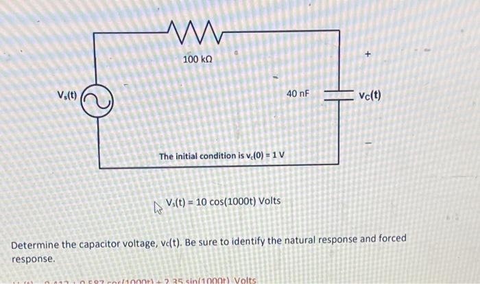 Solved Vs(t)=10cos(1000t) Volts Determine the capacitor | Chegg.com