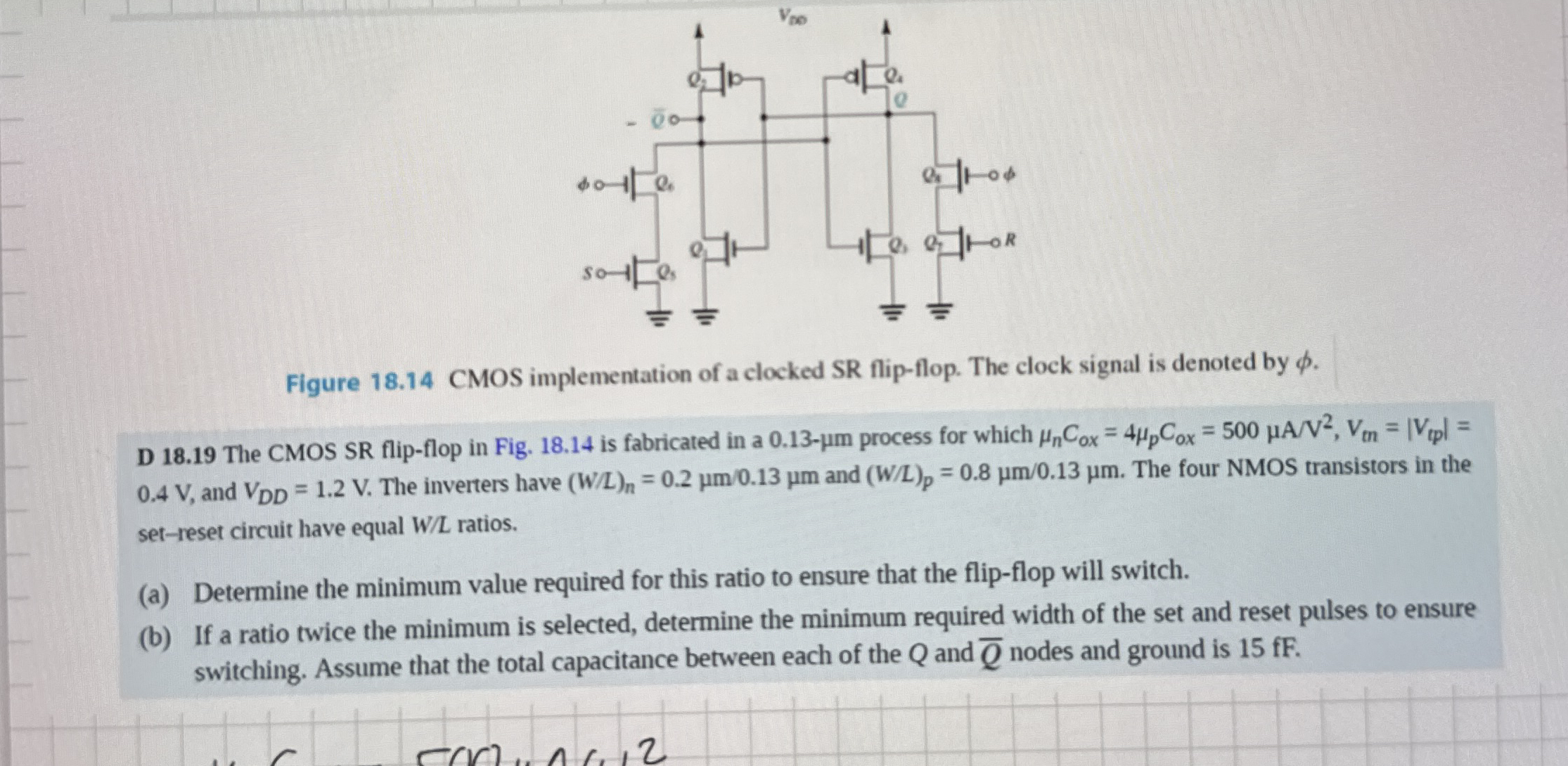 Figure 18.14 ﻿CMOS implementation of a clocked SR | Chegg.com
