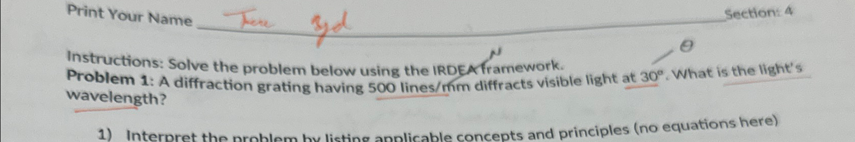 Solved Problem 1: A diffraction grating having 500 ﻿lines/mm | Chegg.com