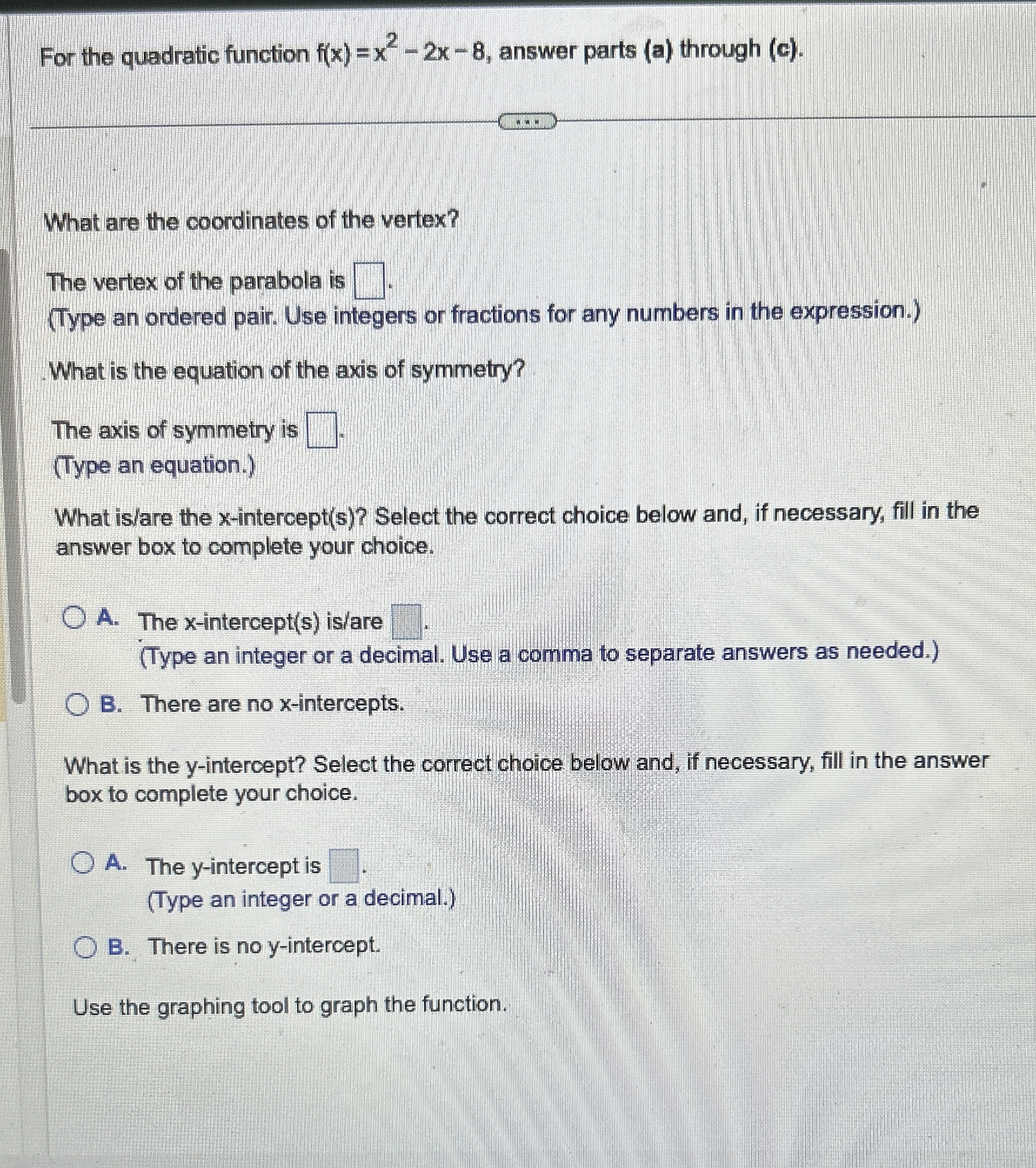 Solved For the quadratic function f(x)=x2-2x-8, ﻿answer | Chegg.com