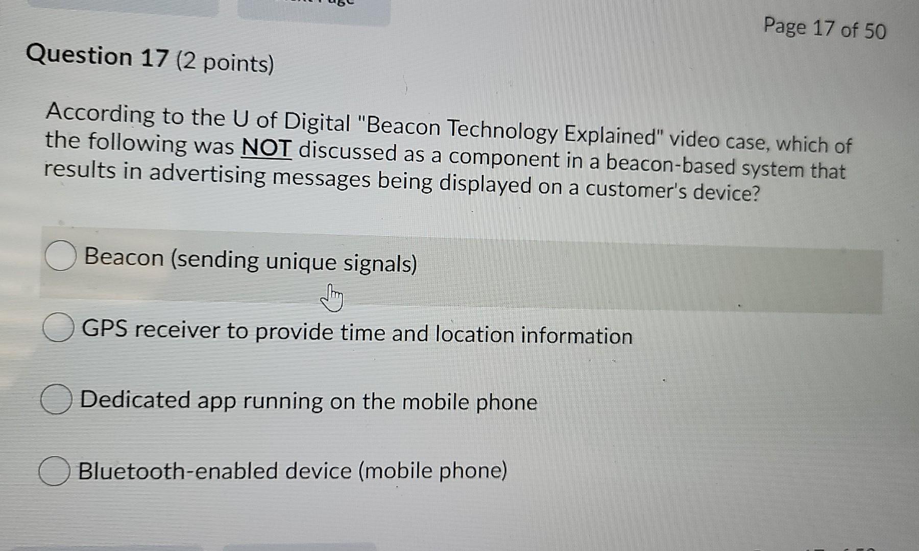 Solved According to the U of Digital "Beacon Technology | Chegg.com