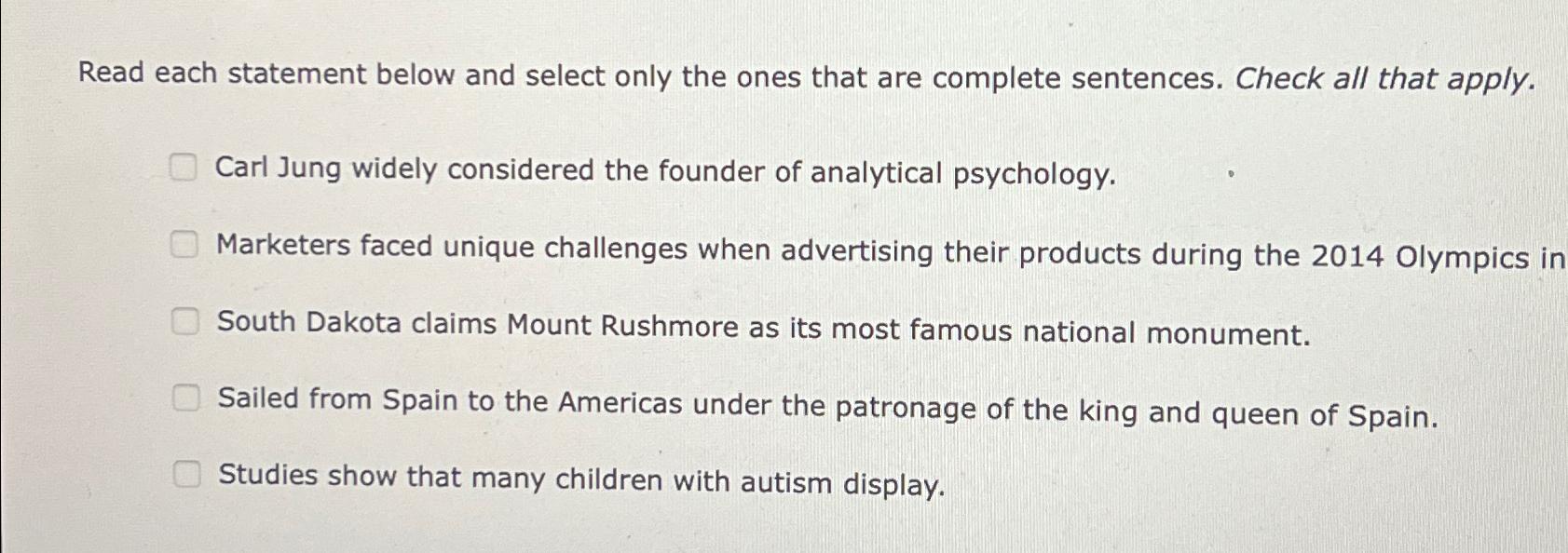 Solved Read each statement below and select only the ones | Chegg.com