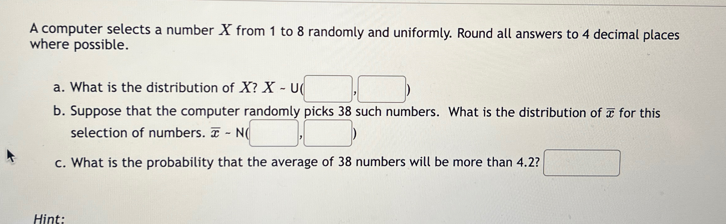 Solved A computer selects a number x ﻿from 1 ﻿to 8 ﻿randomly | Chegg.com