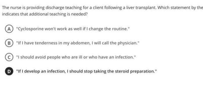 Solved The nurse is providing discharge teaching for a | Chegg.com