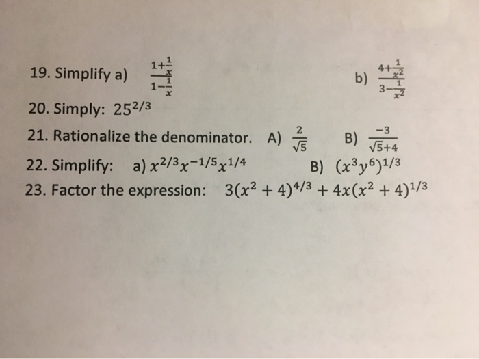 Solved 1+2 19. Simplify a) 1 20. Simply: 252/3 21. | Chegg.com