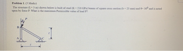Solved Problem 1. (Marks) The structure (L-3 m) shown below | Chegg.com