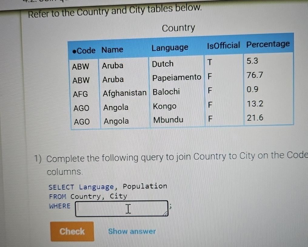 Solved Refer to the Country and City tables | Chegg.com
