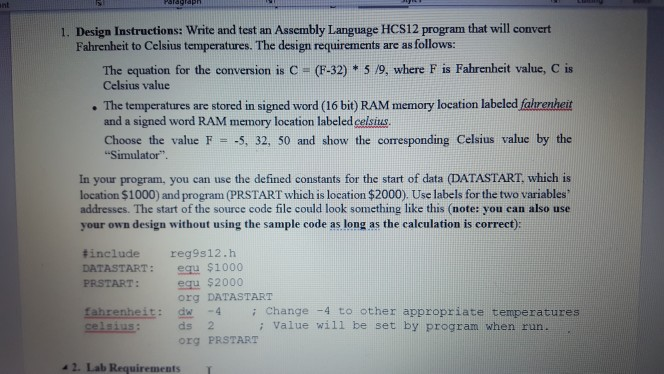 Solved 1. Design Instructions: Write and test an Assembly | Chegg.com