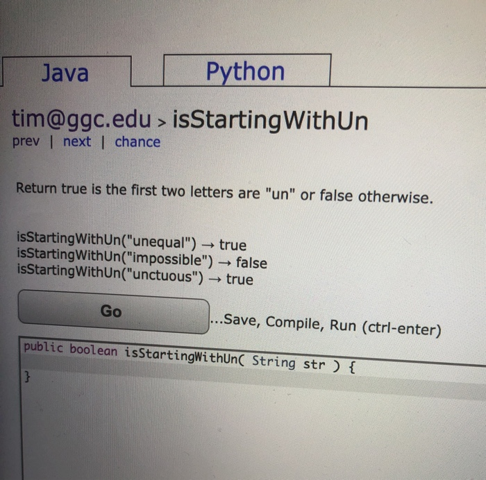 Solved Java Python Tim Isstarting Withun Prev Next 