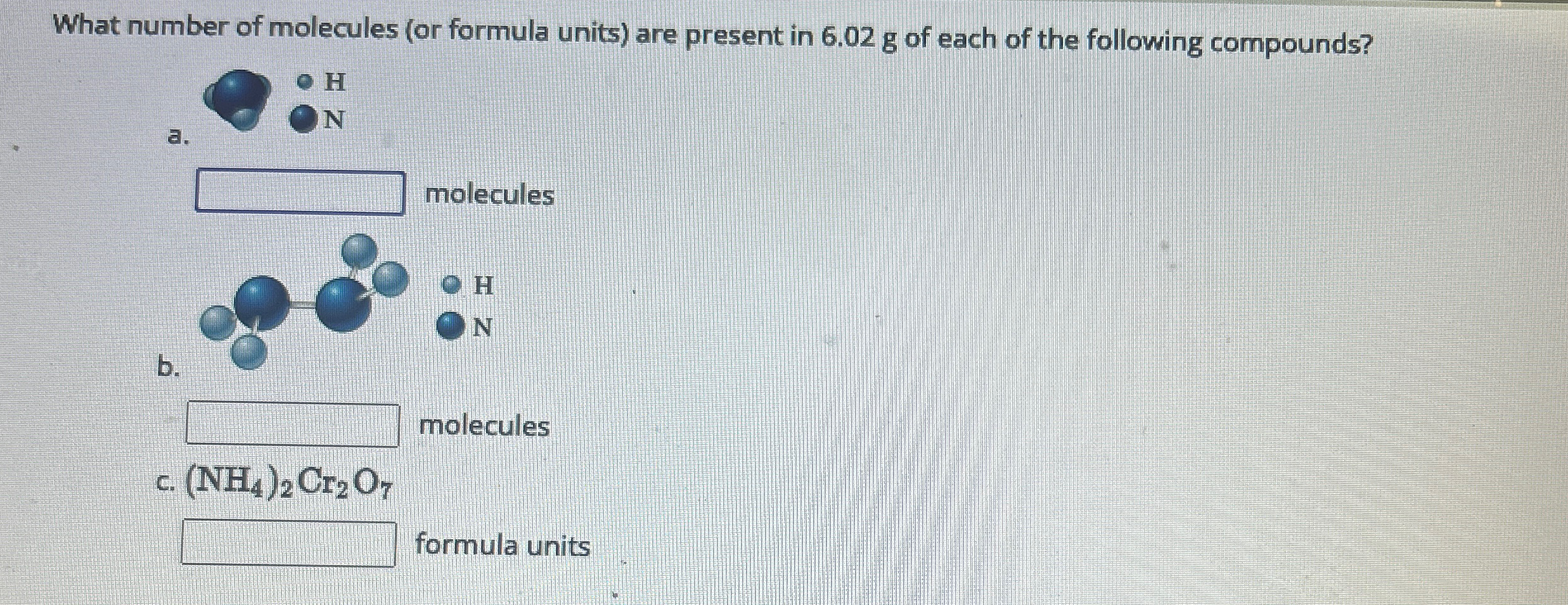 Solved What number of molecules (or formula units) ﻿are | Chegg.com