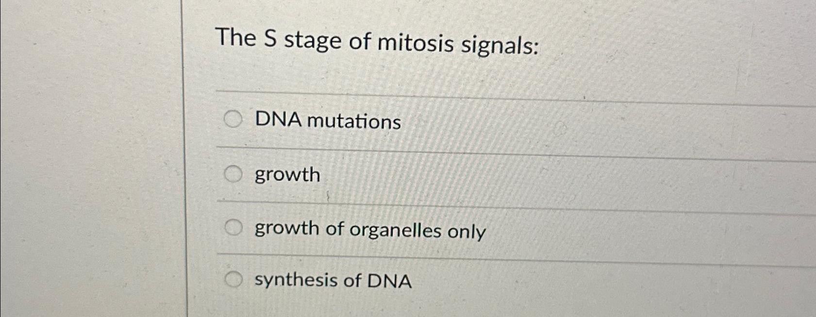 Solved The S stage of mitosis signals:DNA | Chegg.com