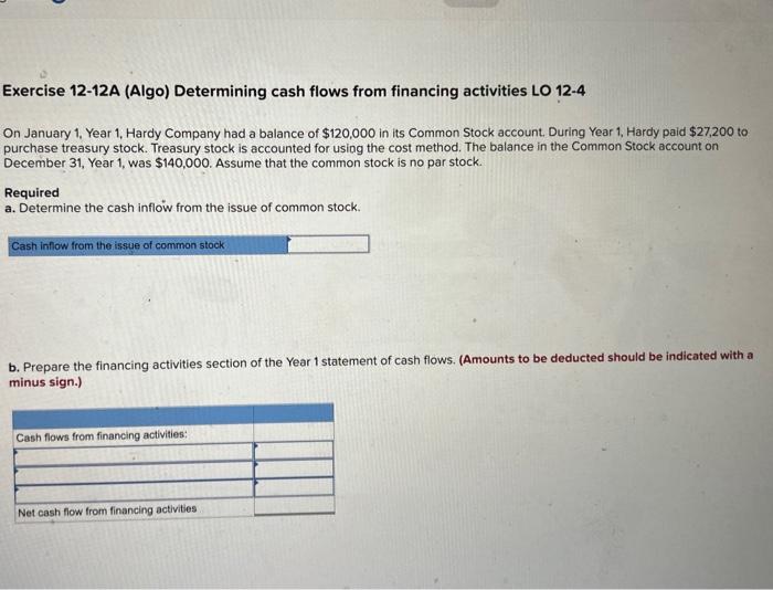 Solved Exercise 12-12A (Algo) Determining cash flows from | Chegg.com