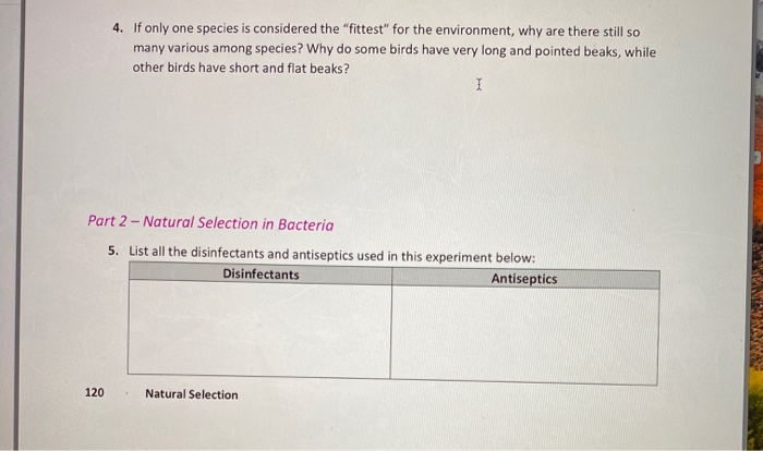 POST-LAB QUESTIONS - Natural Selection - Lab #10 Part | Chegg.com