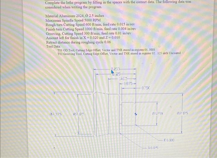 Solved Complete the lathe program by filling in the spaces | Chegg.com