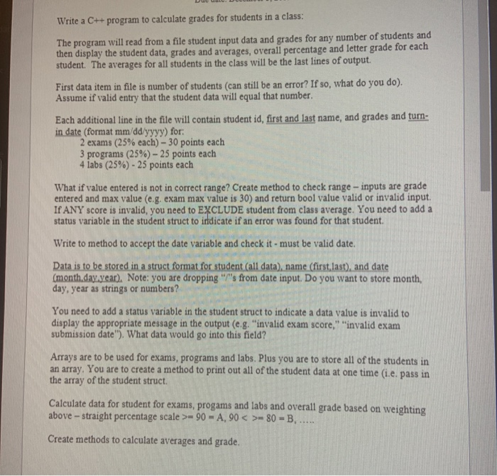 Write a C++ program to calculate grades for students | Chegg.com