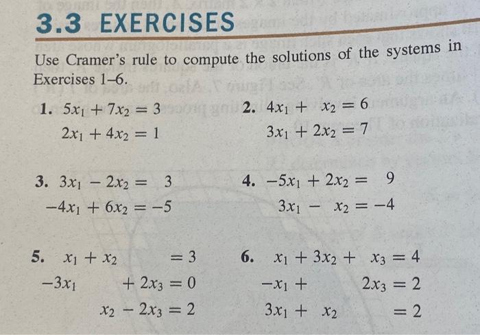 Solved Use Cramer's rule to compute the solutions of the | Chegg.com