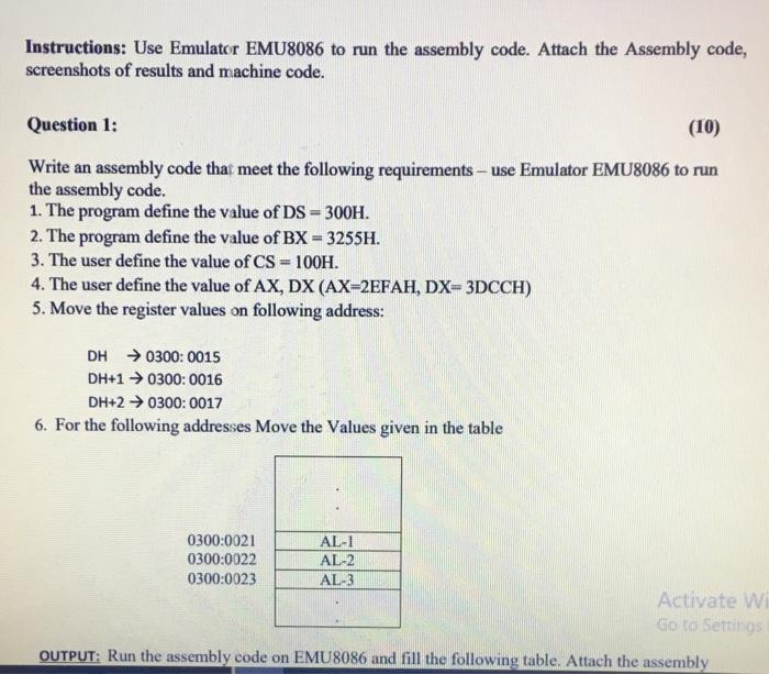 Solved Instructions: Use Emulator EMU8086 to run the | Chegg.com