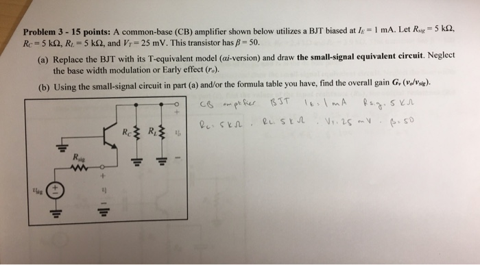 Solved Problem 3 - 15 points: A common-base (CB) amplifier | Chegg.com