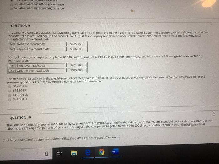 Solved Variable Overhead Efficiency Variance Variable 