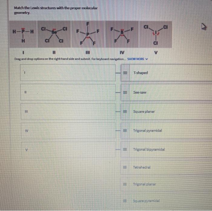 Solved Match the lewis structures with the proper molecular | Chegg.com