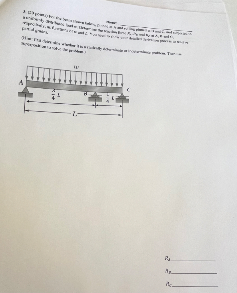 Solved ( 20 ﻿points) ﻿For the beam show below, Name: a | Chegg.com