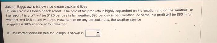 Solved Joseph Biggs owns his own ice cream truck and lives | Chegg.com
