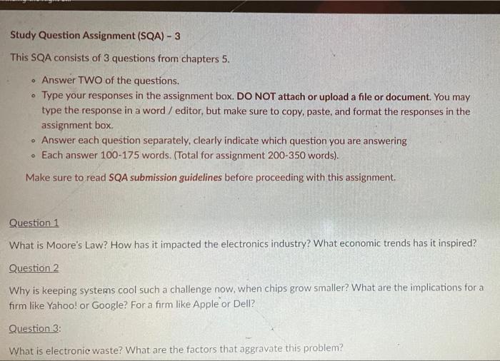 Solved Study Question Assignment (SQA) - 3 This SQA consists | Chegg.com