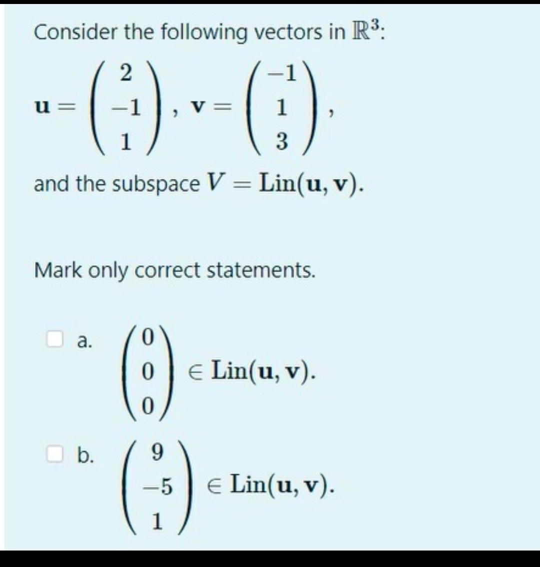 Solved Consider the following vectors in R3 : | Chegg.com
