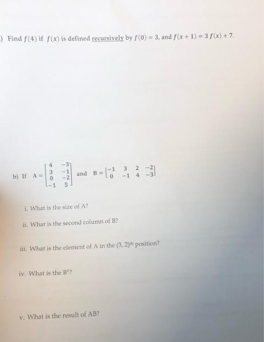 Solved -) Find f(4) if f(x) is defined recursively by f(0) = | Chegg.com