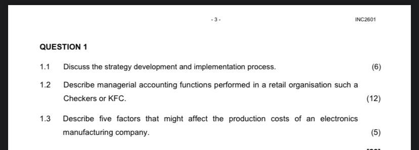 Solved -3-INC2601QUESTION 11.1 ﻿Discuss the strategy | Chegg.com