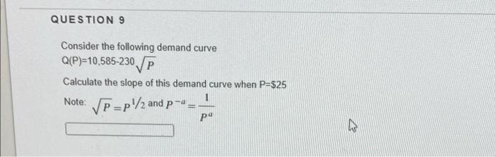 Solved QUESTION 9 Consider the following demand curve | Chegg.com