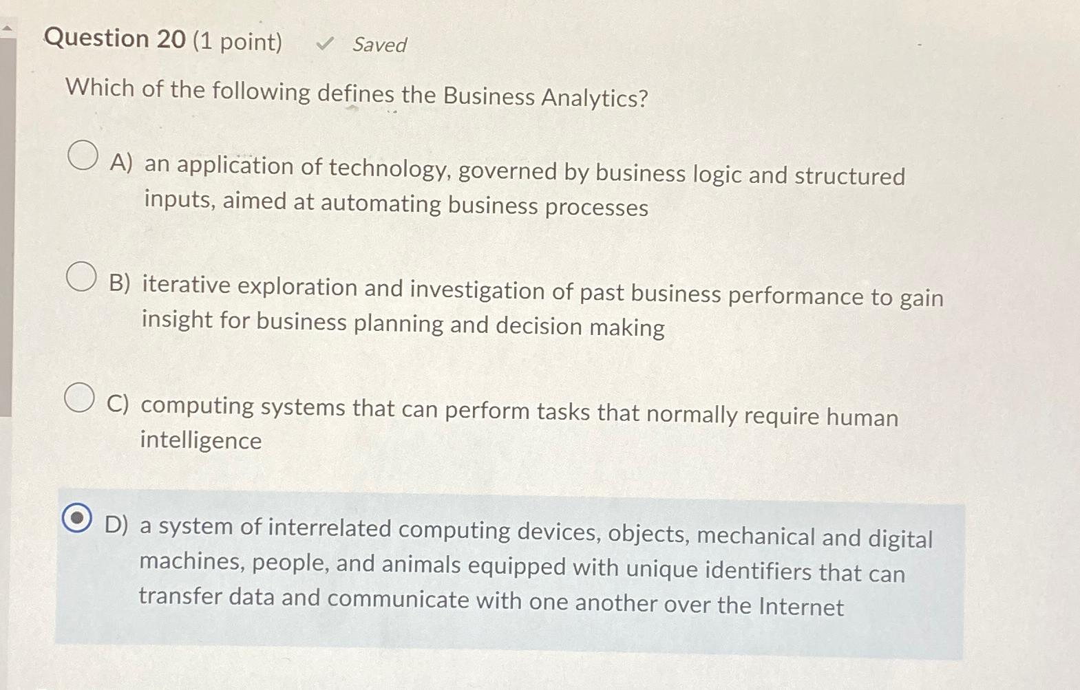 Solved Question 20 (1 ﻿point) ﻿SavedWhich of the following | Chegg.com