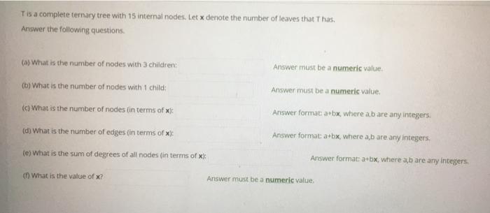 Solved Tis a complete ternary tree with 15 internal nodes. | Chegg.com