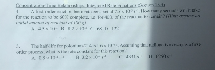 Solved Concentration-Time Relationships: Integrated Rate | Chegg.com