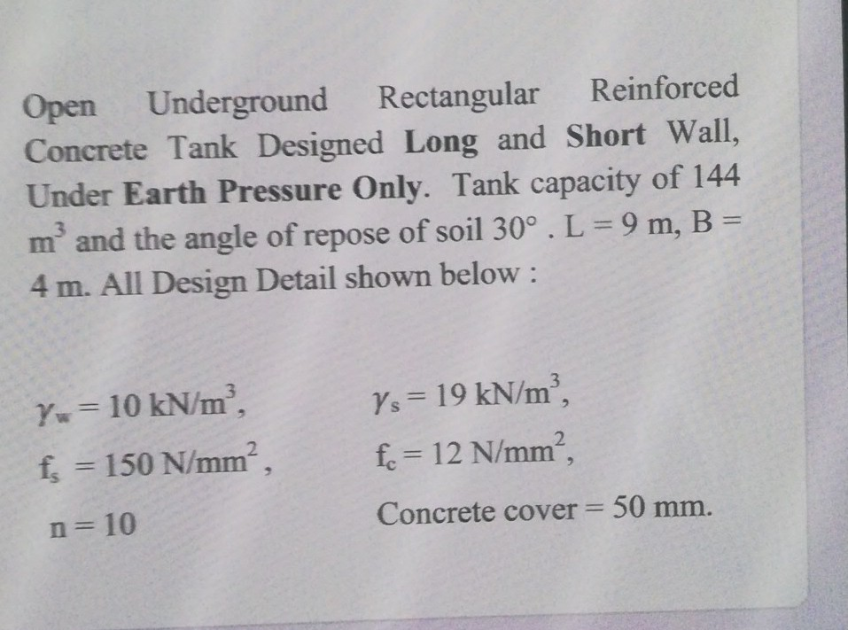 Solved Open Underground Rectangular Reinforced Concrete Tank | Chegg.com
